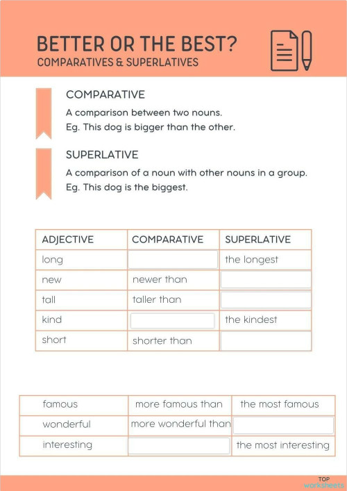 Better or the Best - comparatives & superlatives worksheet 1 ...