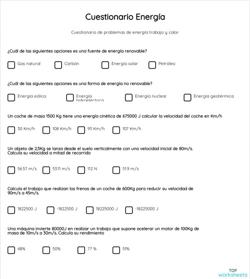 Fisica y Quimica: fichas interactivas y ejercicios online | TopWorksheets