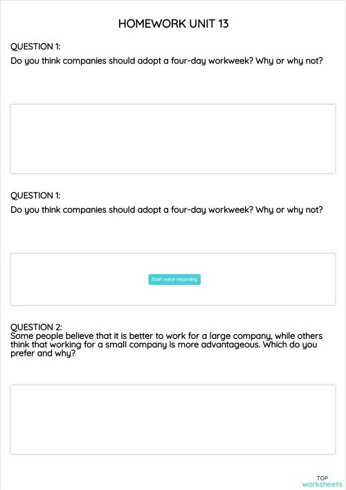 HOMEWORK UNIT 13. Interactive worksheet | TopWorksheets
