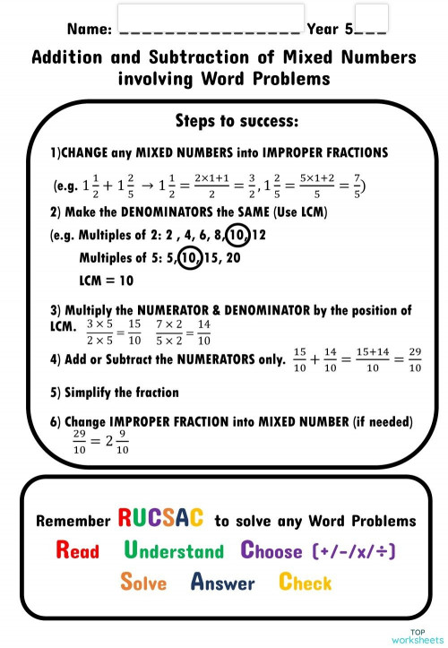Add + Subtraction of Mixed Numbers. Interactive worksheet | TopWorksheets