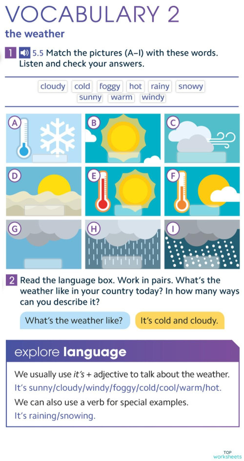 Vocabulary 2 - Weather - Fun with food. Interactive worksheet ...