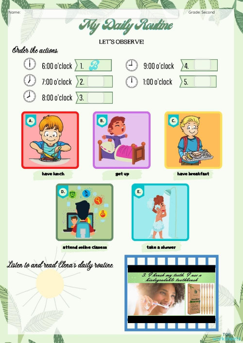 Exp 6 My Daily Routine Pre- A1. Interactive worksheet | TopWorksheets