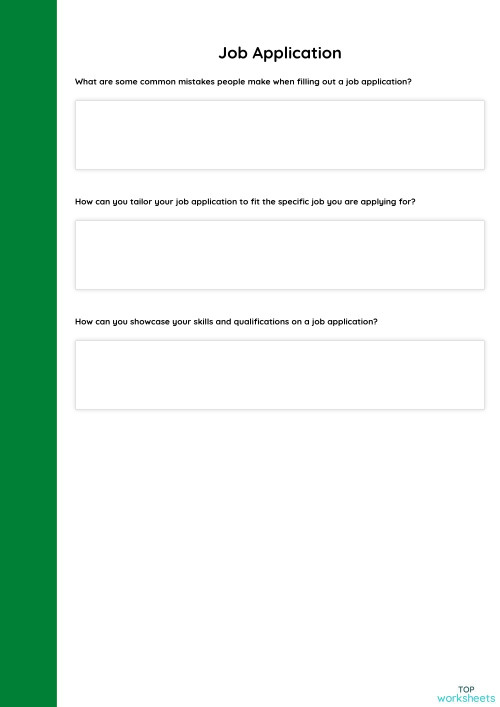 Job Application. Interactive worksheet | TopWorksheets