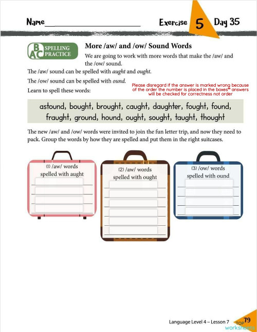 Lesson 7: Spelling Practice Pg 79-80 Ex 5. Interactive worksheet ...