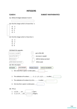 INTEGERS 6. Interactive worksheet | TopWorksheets