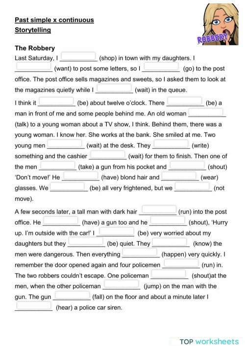 Past simple and past continuous - storytelling. Interactive worksheet ...