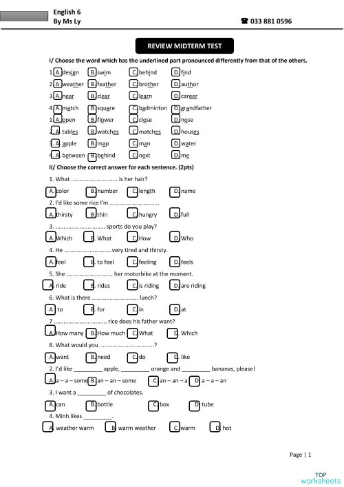 review midterm test. Interactive worksheet | TopWorksheets