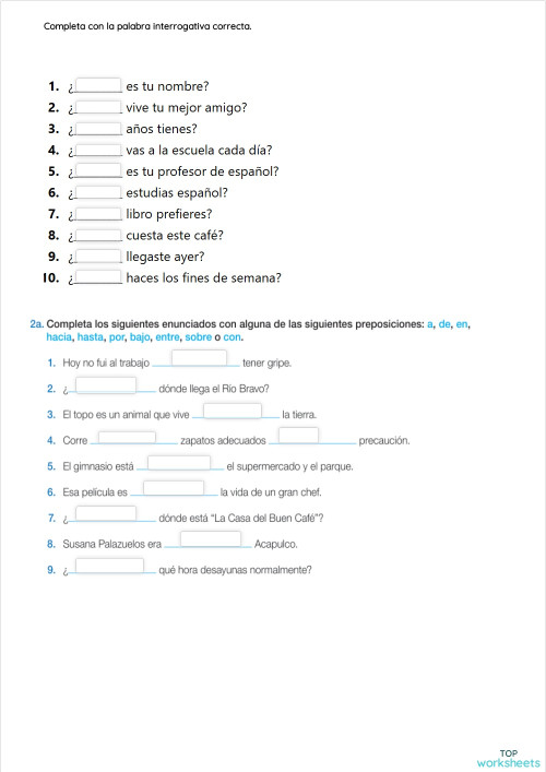 Preguntas interrogativas. Ficha interactiva | TopWorksheets