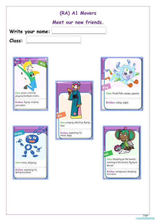 RA A1 Movers. Interactive worksheet | TopWorksheets