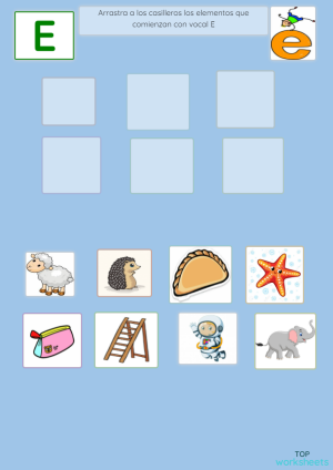 Vocal E (sonido inicial). Ficha interactiva | TopWorksheets