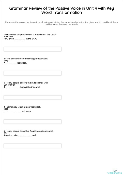 Grammar Review of the Passive Voice in Unit 4 with Key Word ...