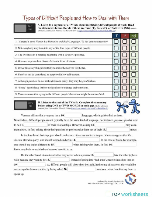 Listening Ex. - Types of Difficult People. Interactive worksheet ...