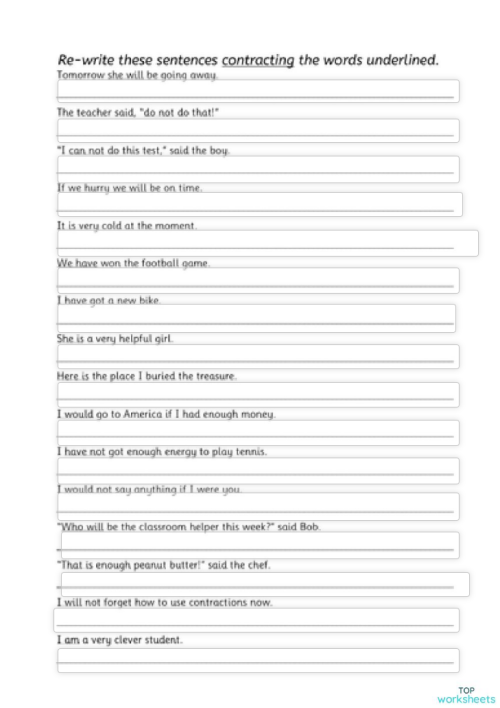 Contractions. Interactive worksheet | TopWorksheets