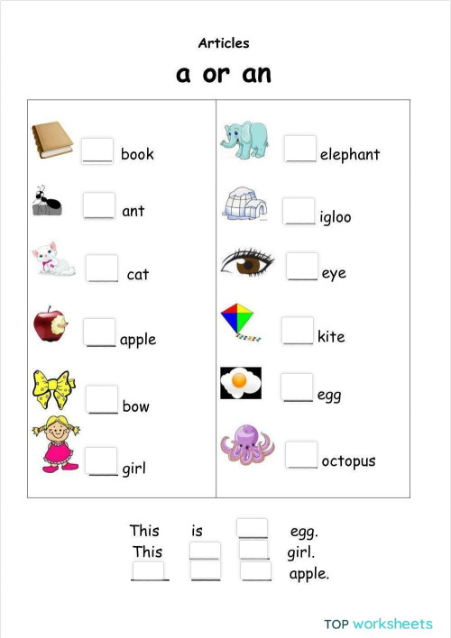A or AN ?. Interactive worksheet | TopWorksheets