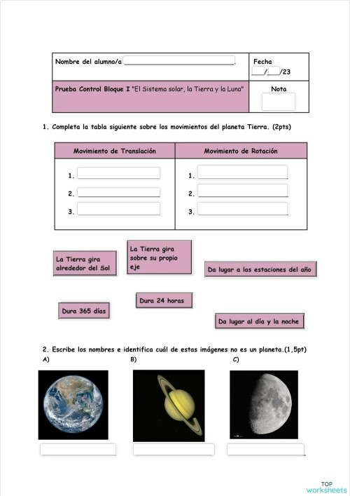 Planetas: fichas interactivas y ejercicios online | TopWorksheets