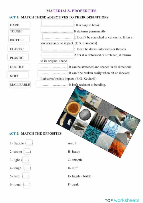 Properties of materials. Interactive worksheet | TopWorksheets