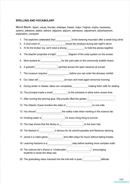 Spelling: interactive worksheets and online exercises | TopWorksheets