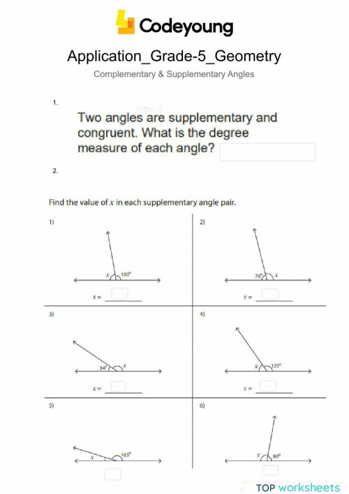 Application-Complementary & Supplementary Angles. Interactive worksheet ...
