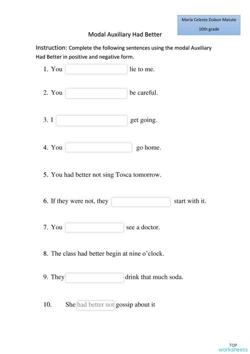 Had Better. Interactive worksheet | TopWorksheets