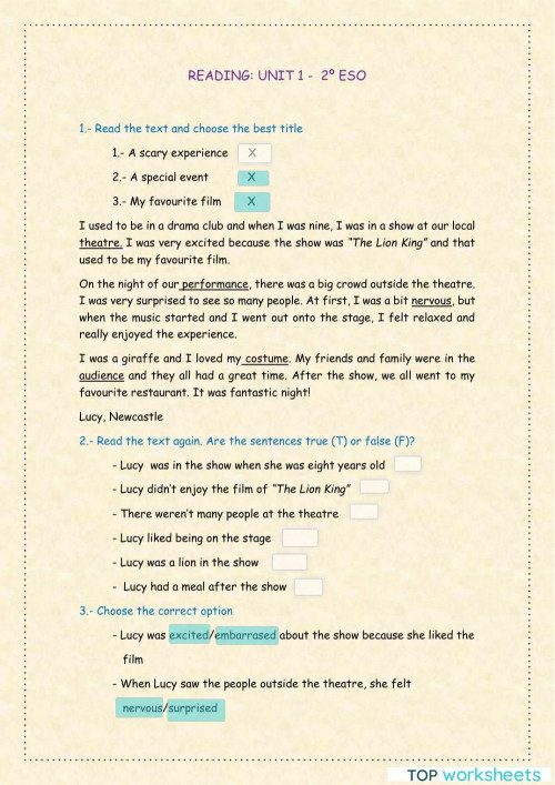 Reading. Interactive worksheet | TopWorksheets