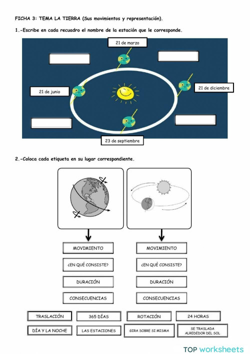 Planetas: fichas interactivas y ejercicios online | TopWorksheets