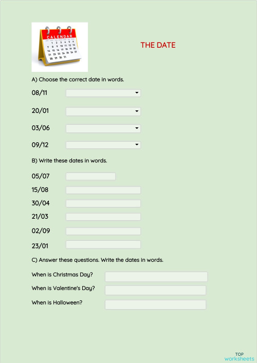 The Date - practice. Interactive worksheet | TopWorksheets