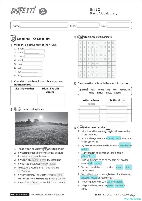 Homework 3 - Unit 2 Vocabulary. Interactive worksheet | TopWorksheets