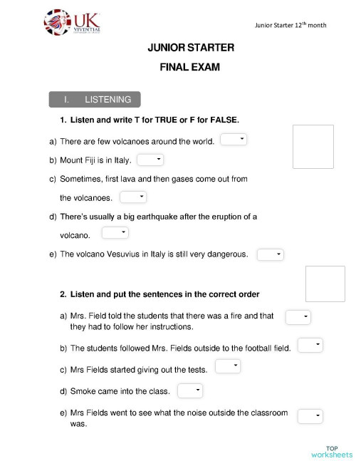 FINAL EXAM JUNIOR 12 ... Interactive worksheet | TopWorksheets