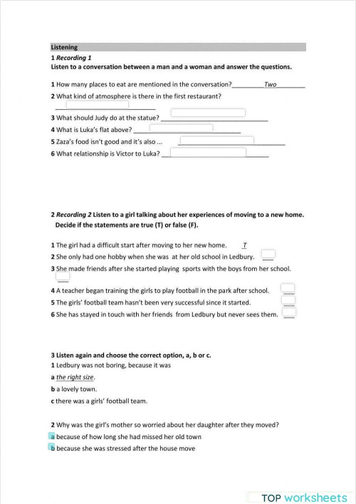 B1 Listening. Interactive worksheet | TopWorksheets
