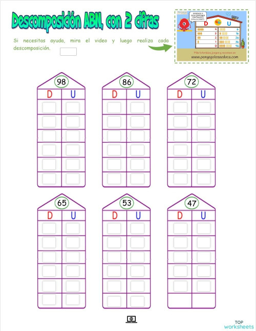Descomponer decenas abn 03. Ficha interactiva | TopWorksheets
