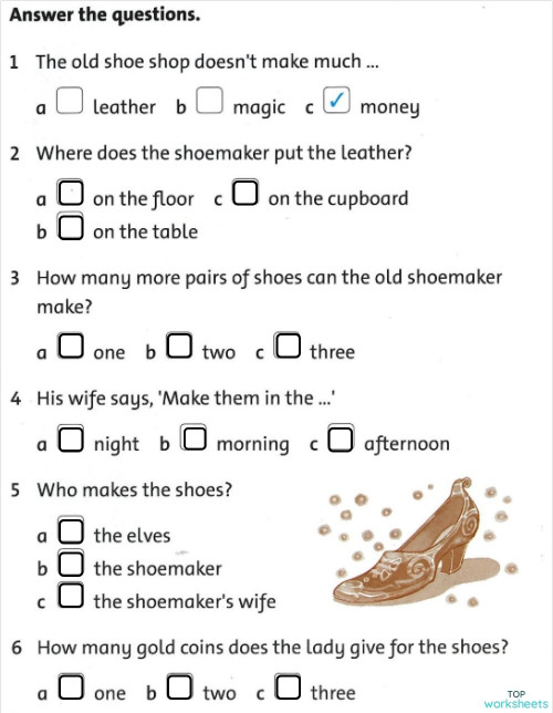 The shoemaker and the elves. Interactive worksheet | TopWorksheets