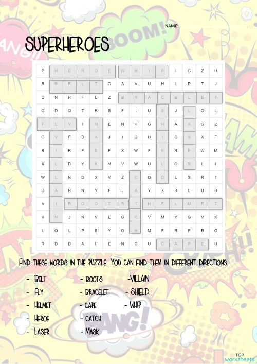 SUPERHEROES WORDSEARCH. Interactive worksheet | TopWorksheets