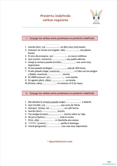 LOS VERBOS Y SU CONJUGACIÓN. Ficha interactiva | TopWorksheets