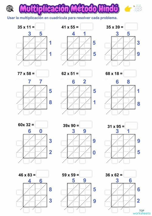 Multiplicar con rejilla 01. Ficha interactiva | TopWorksheets