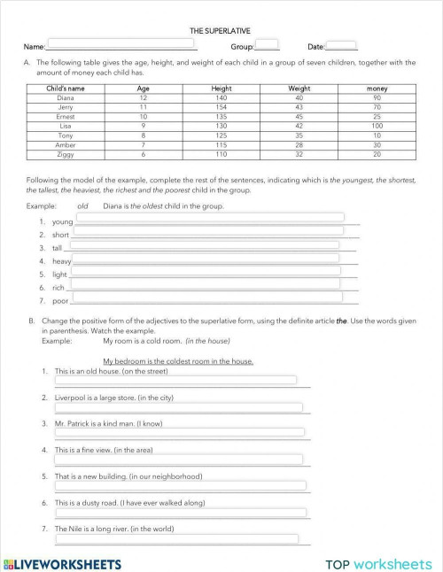 The superlative. Interactive worksheet | TopWorksheets