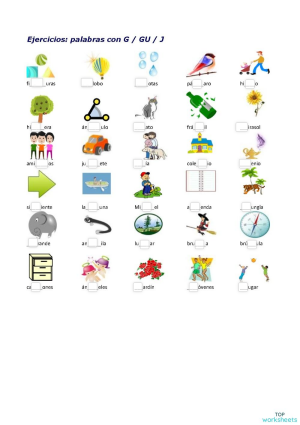 Ejercicios con g, gu y j. Ficha interactiva | TopWorksheets