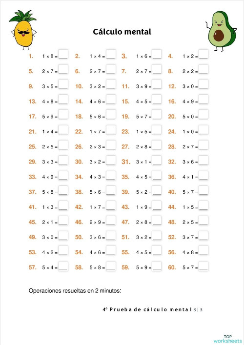 Cálculo mental tablas de multiplicar. Ficha interactiva | TopWorksheets