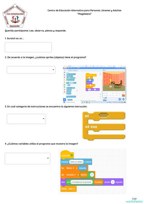 Programación Scratch. Ficha interactiva | TopWorksheets