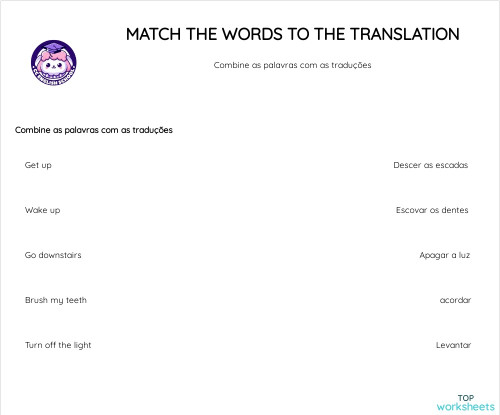 MATCH THE WORDS TO THE TRANSLATION. Interactive worksheet | TopWorksheets
