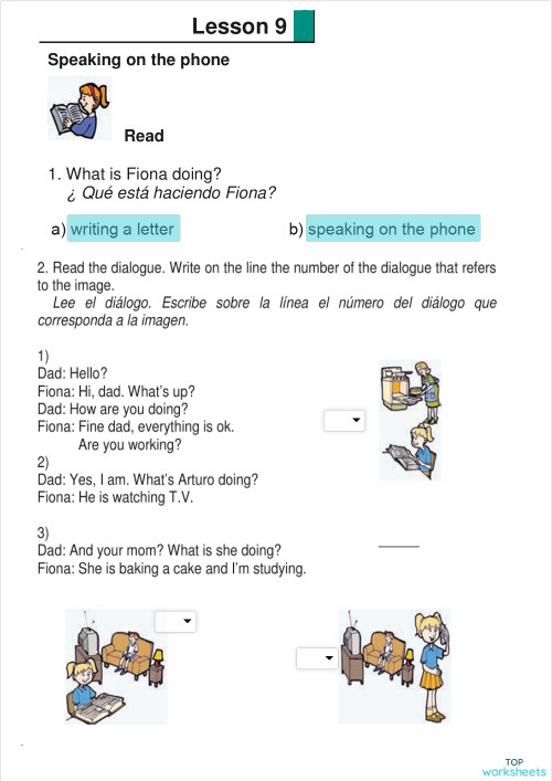 lesson9 Speaking on the phone. Ficha interactiva | TopWorksheets