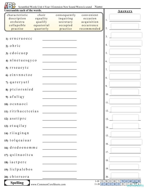 Unit 4 Year 5 Extension k sound. Interactive worksheet | TopWorksheets