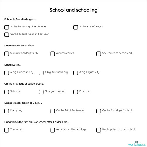 School and schooling. Interactive worksheet | TopWorksheets