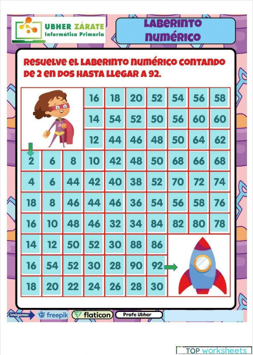 Laberinto matemático de 2 en 2. Ficha interactiva | TopWorksheets