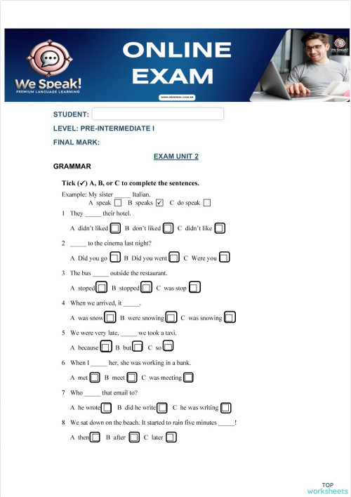 unit 2 pre intermediate 1. Interactive worksheet | TopWorksheets