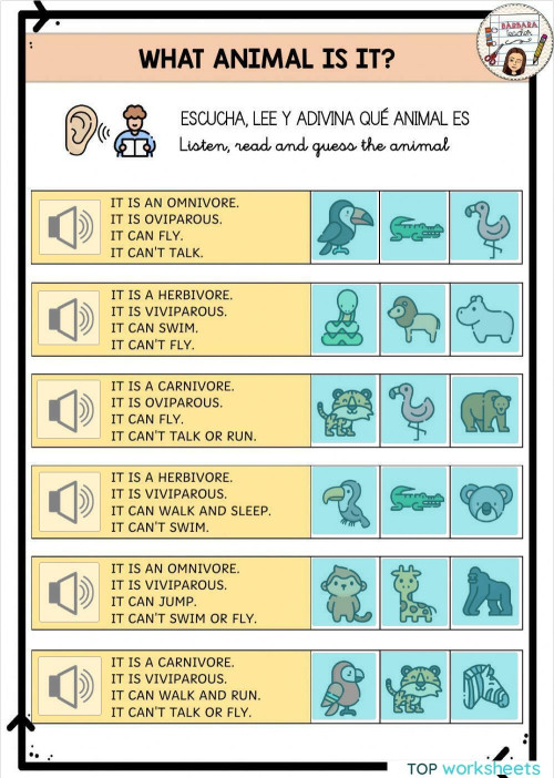 Guess the animal. Interactive worksheet | TopWorksheets