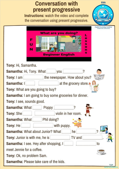Conversation with present progressive. Interactive worksheet ...