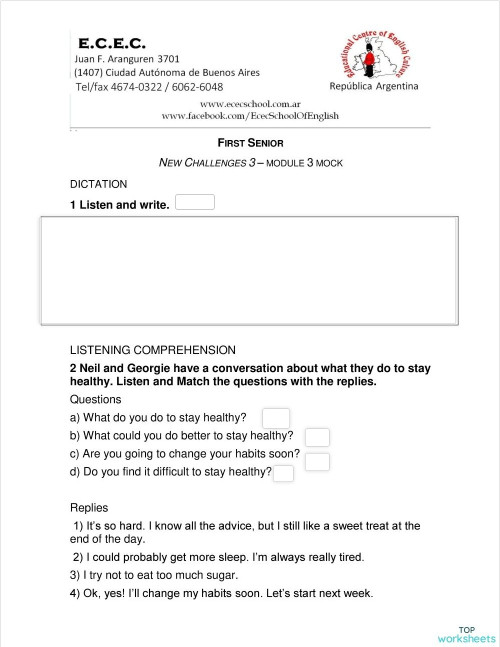 Mock Unit 1 Wider World 1st Junior. Interactive worksheet | TopWorksheets