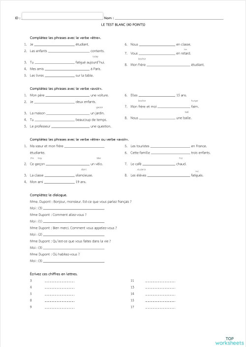 Les Verbes En Er Interactive Worksheet French