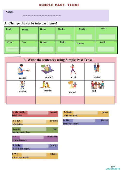 Colorful Illustrative Simple Past Tense Worksheet. Interactive ...