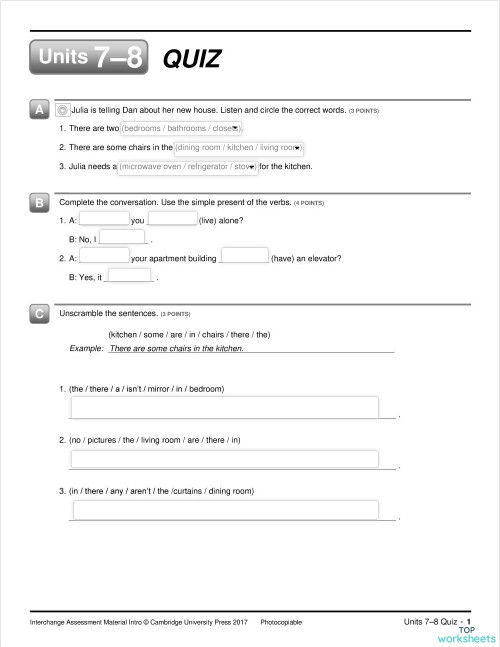 First partial test Units 7 &8. Interactive worksheet | TopWorksheets